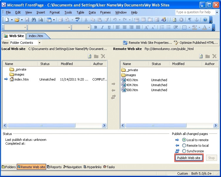 How to publish your site using FTP in FrontPage - Bluehost